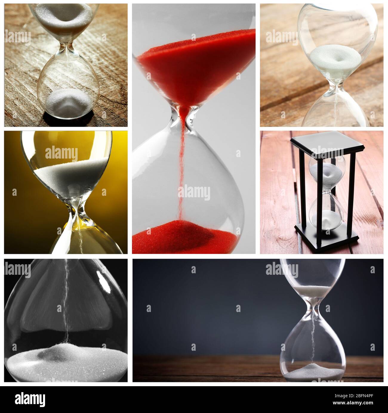 Collage of different hourglasses Stock Photo - Alamy