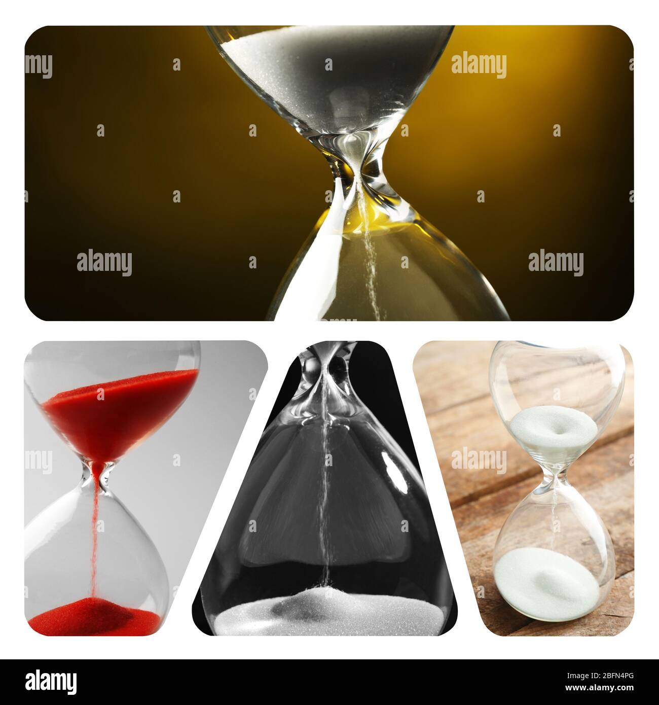 Collage of different hourglasses Stock Photo - Alamy
