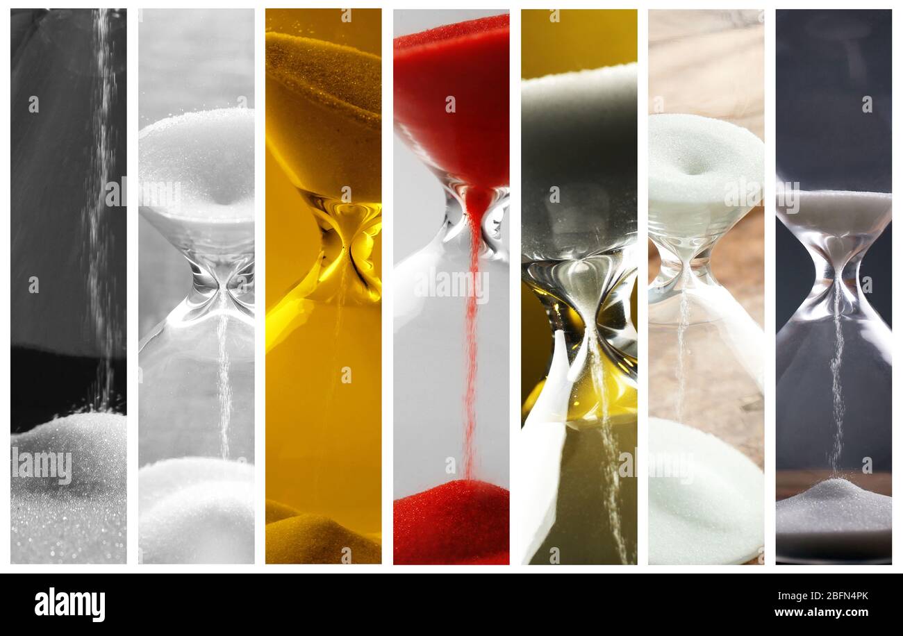 Collage of different hourglasses Stock Photo - Alamy