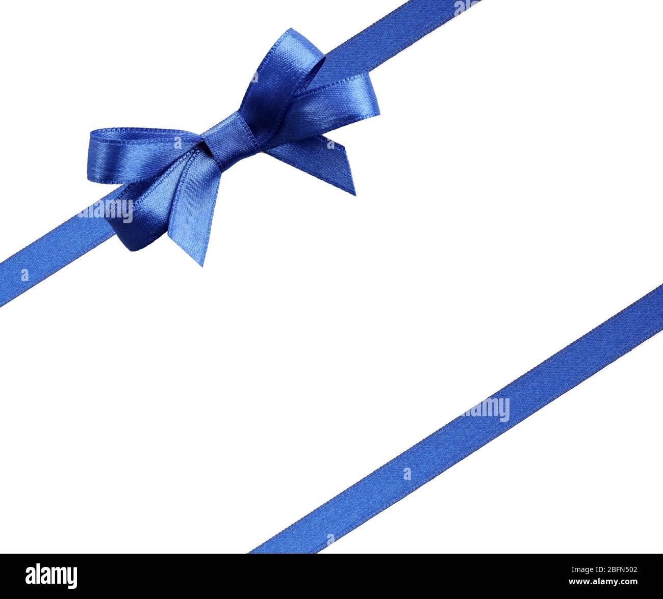 Blue diagonal ribbons and bow, isolated on white Stock Photo - Alamy