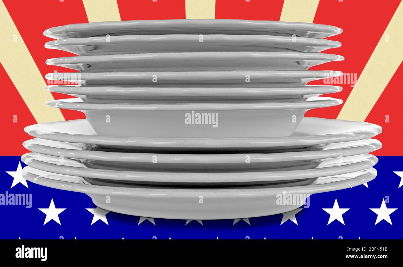 Stack of plates, on American flag background Stock Photo - Alamy