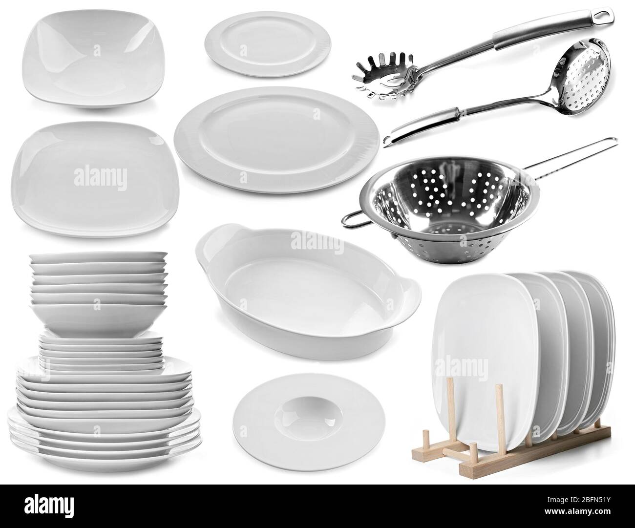 Collage, different, dishes isolated white set collection Stock Photo ...