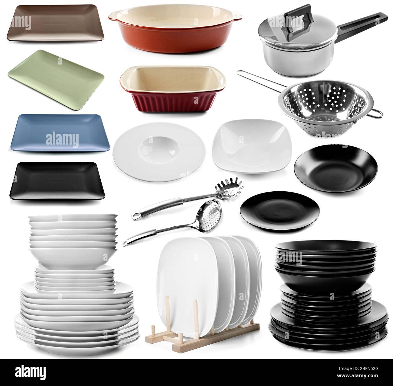 Collage, different, dishes isolated white set collection Stock Photo ...