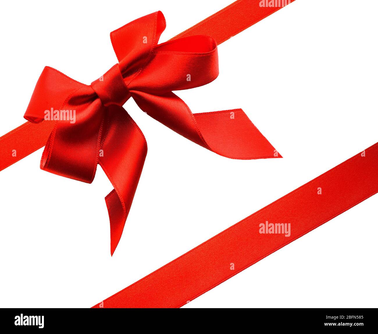 Red diagonal ribbons and bow, isolated on white Stock Photo - Alamy