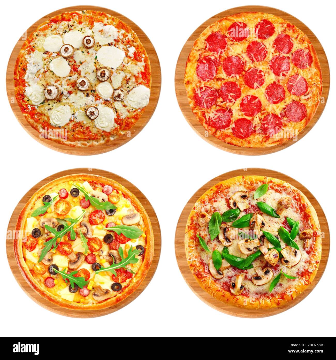 Set of different pizzas isolated on white Stock Photo - Alamy
