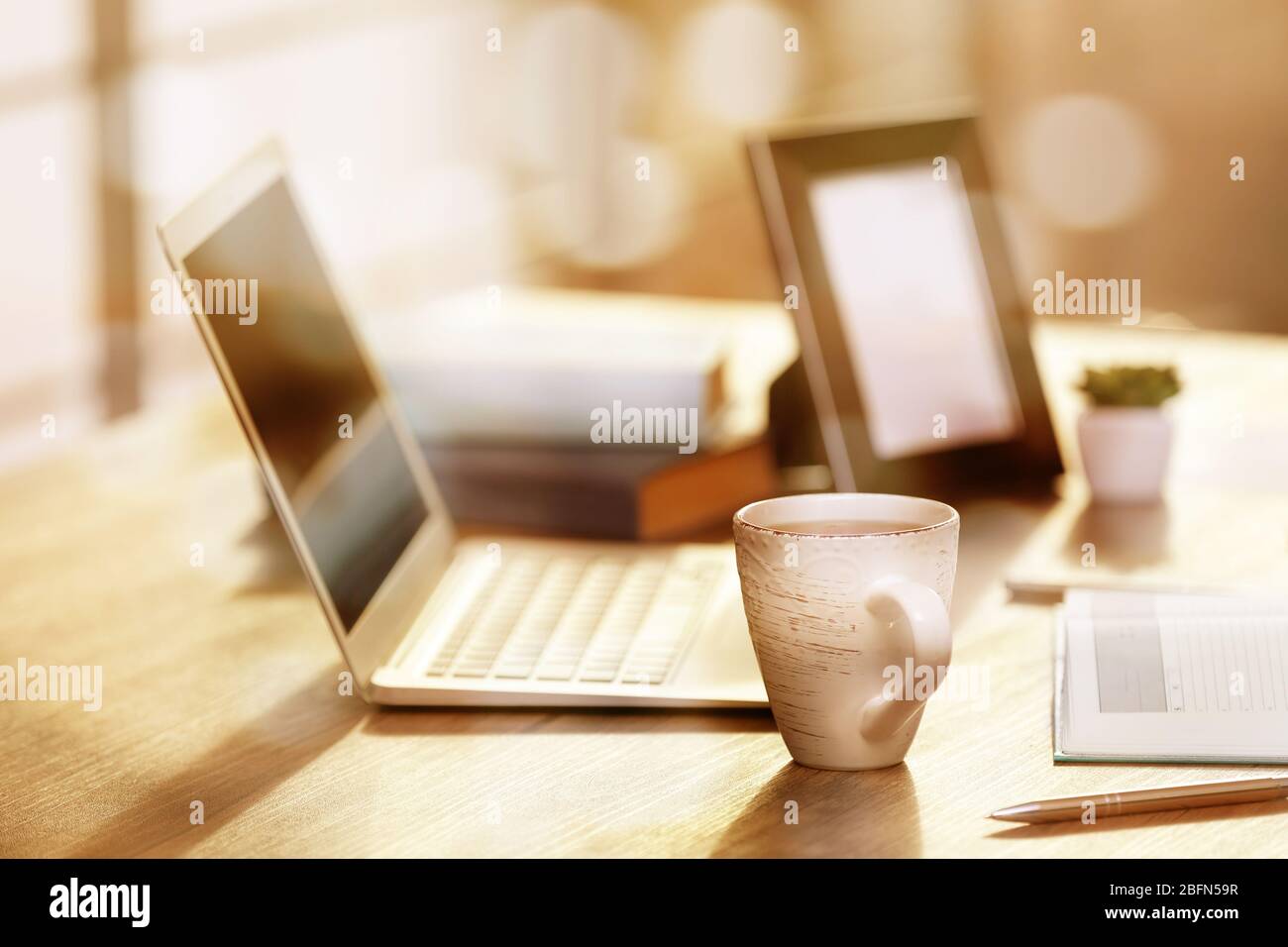 Open space office workplace view through glass with reflection Stock ...