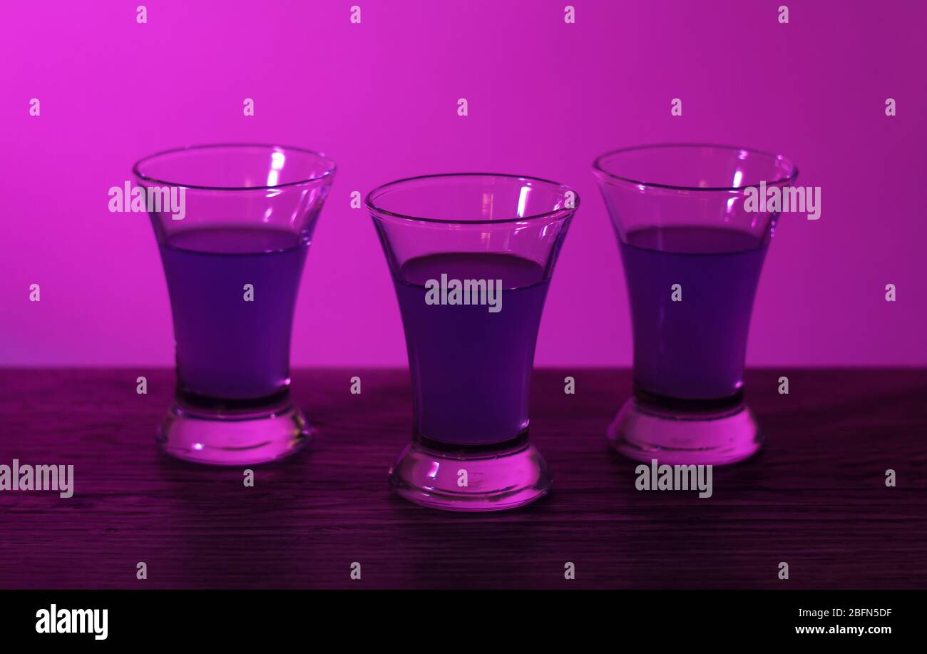 Three drinks at the party. Three shots with cocktails at the bar ...