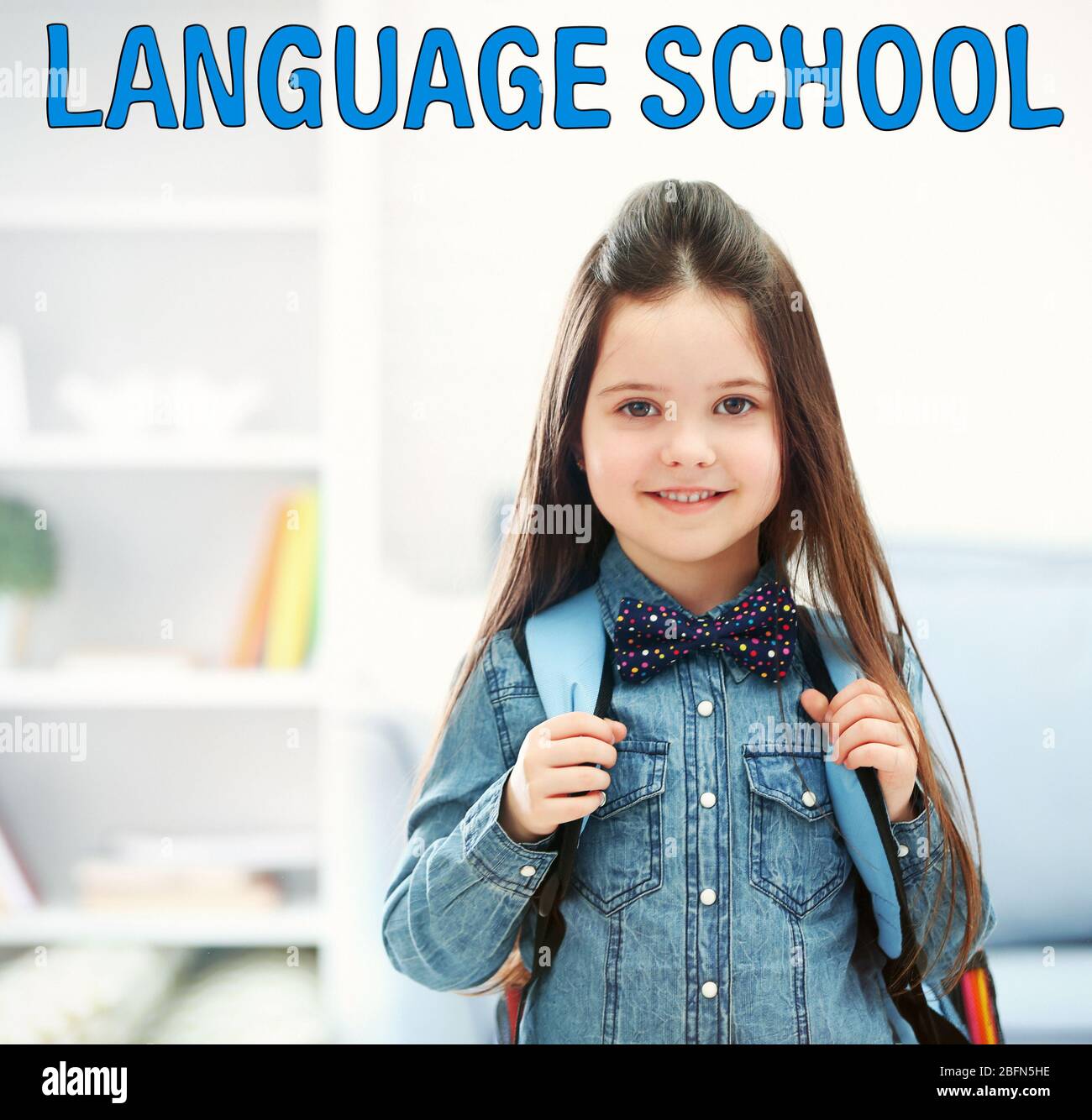 Language school concept with schoolgirl Stock Photo - Alamy