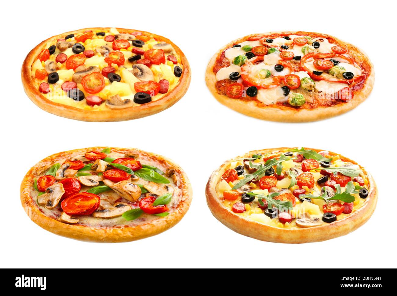 Set of different pizzas isolated on white Stock Photo - Alamy