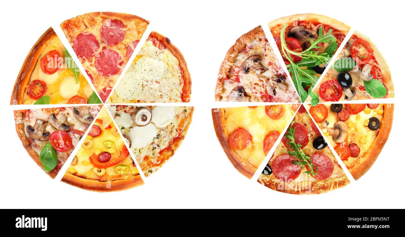 Different slices of pizza isolated on white Stock Photo - Alamy