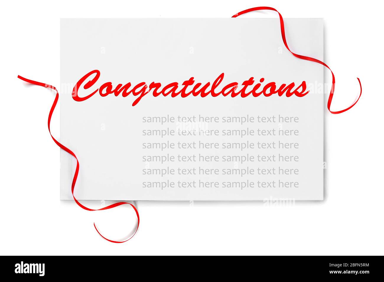 Shiny red ribbon with card isolated on white Stock Photo - Alamy