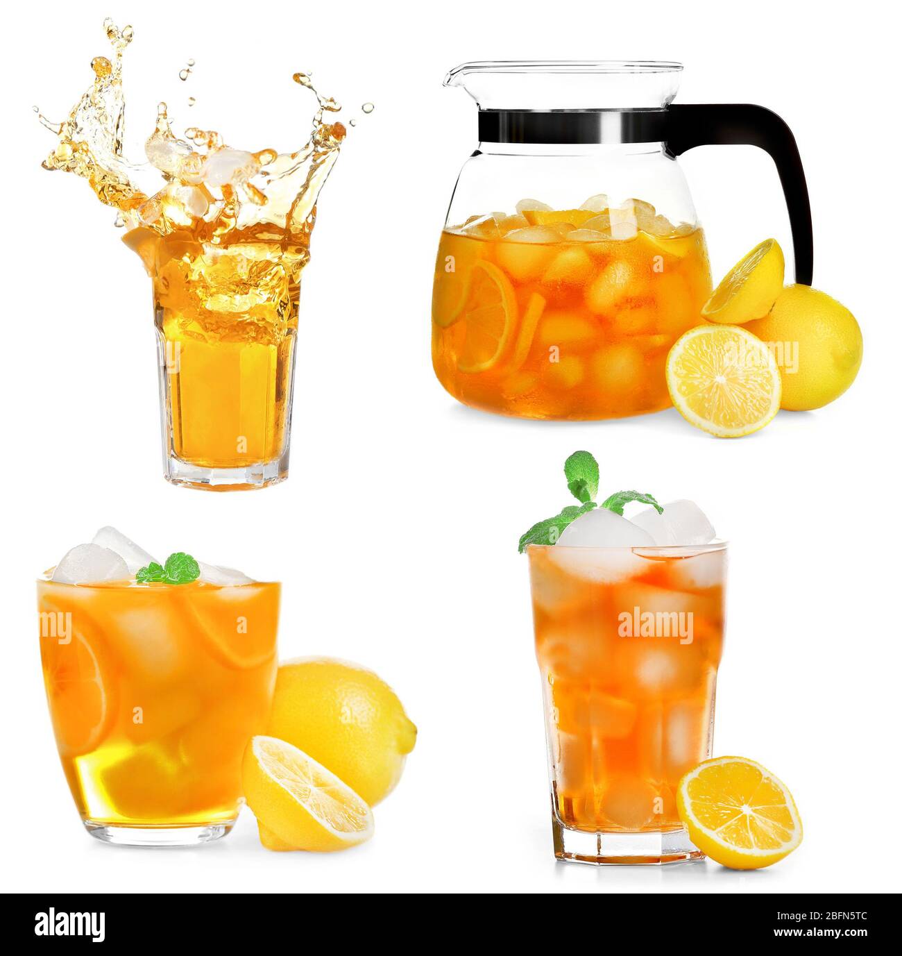 Collage of ice tea isolated on white Stock Photo - Alamy