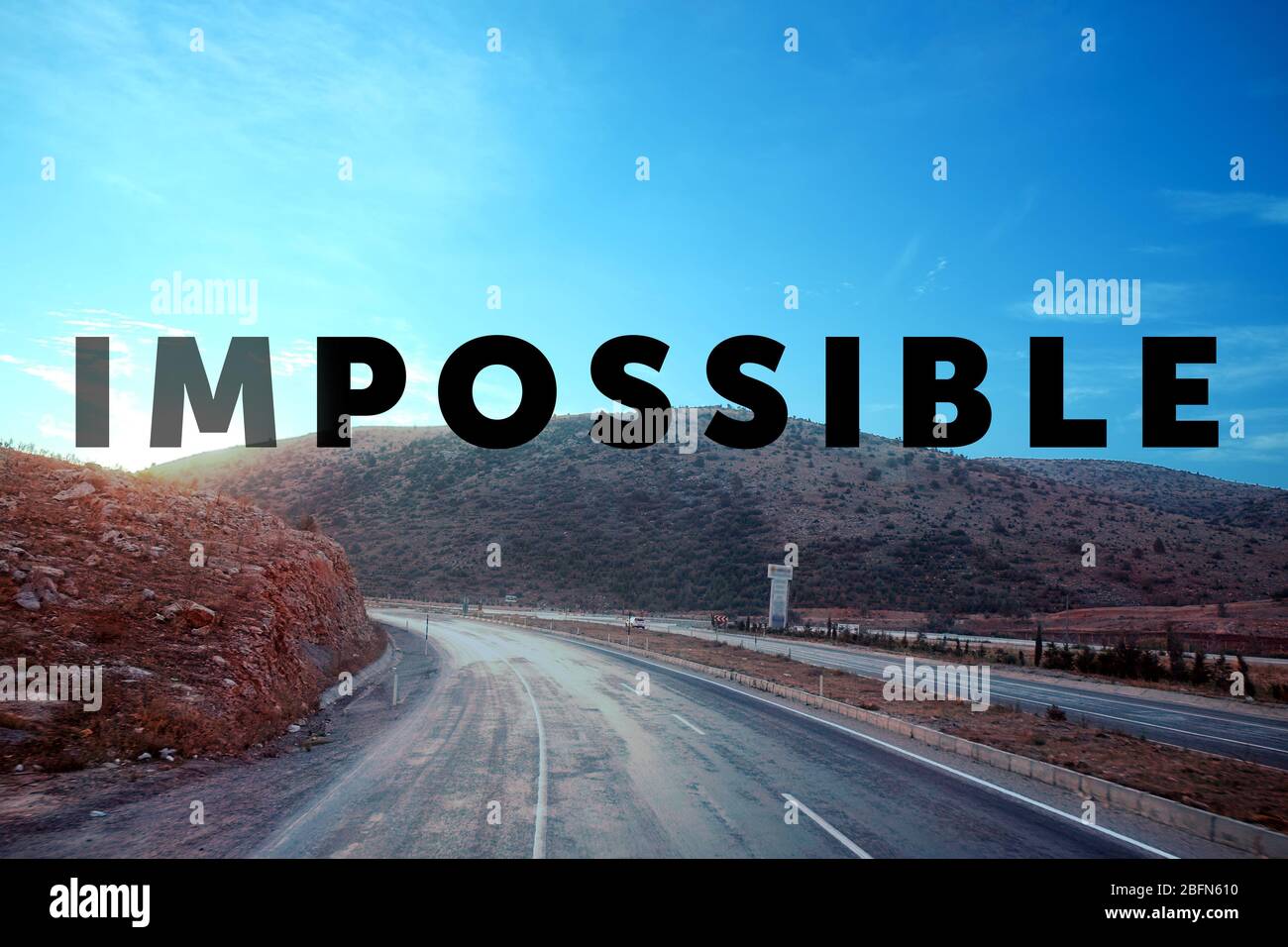 Changing the word impossible to possible on asphalt road Stock Photo ...