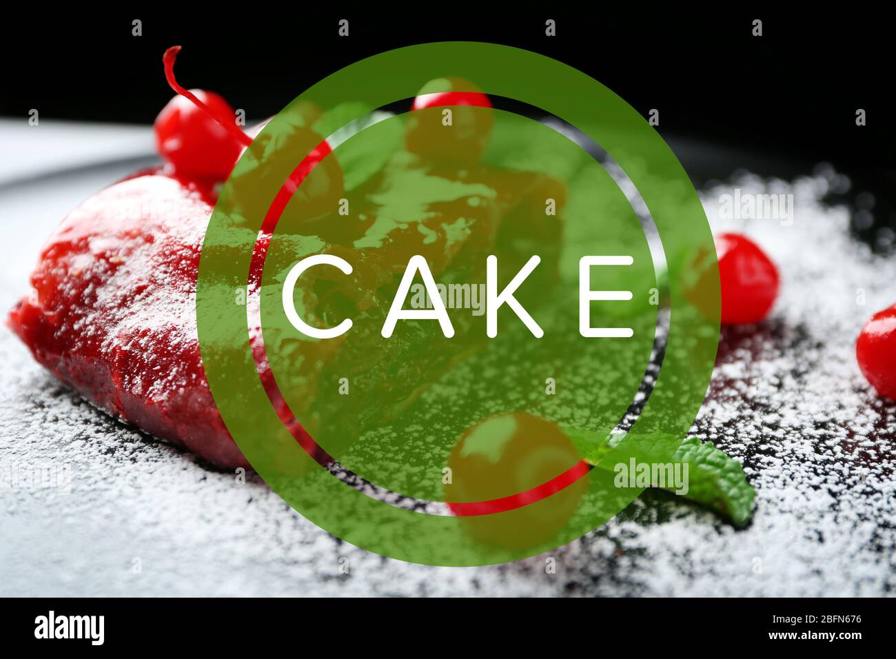 Powdered cherry strudel with mint, closeup Stock Photo - Alamy