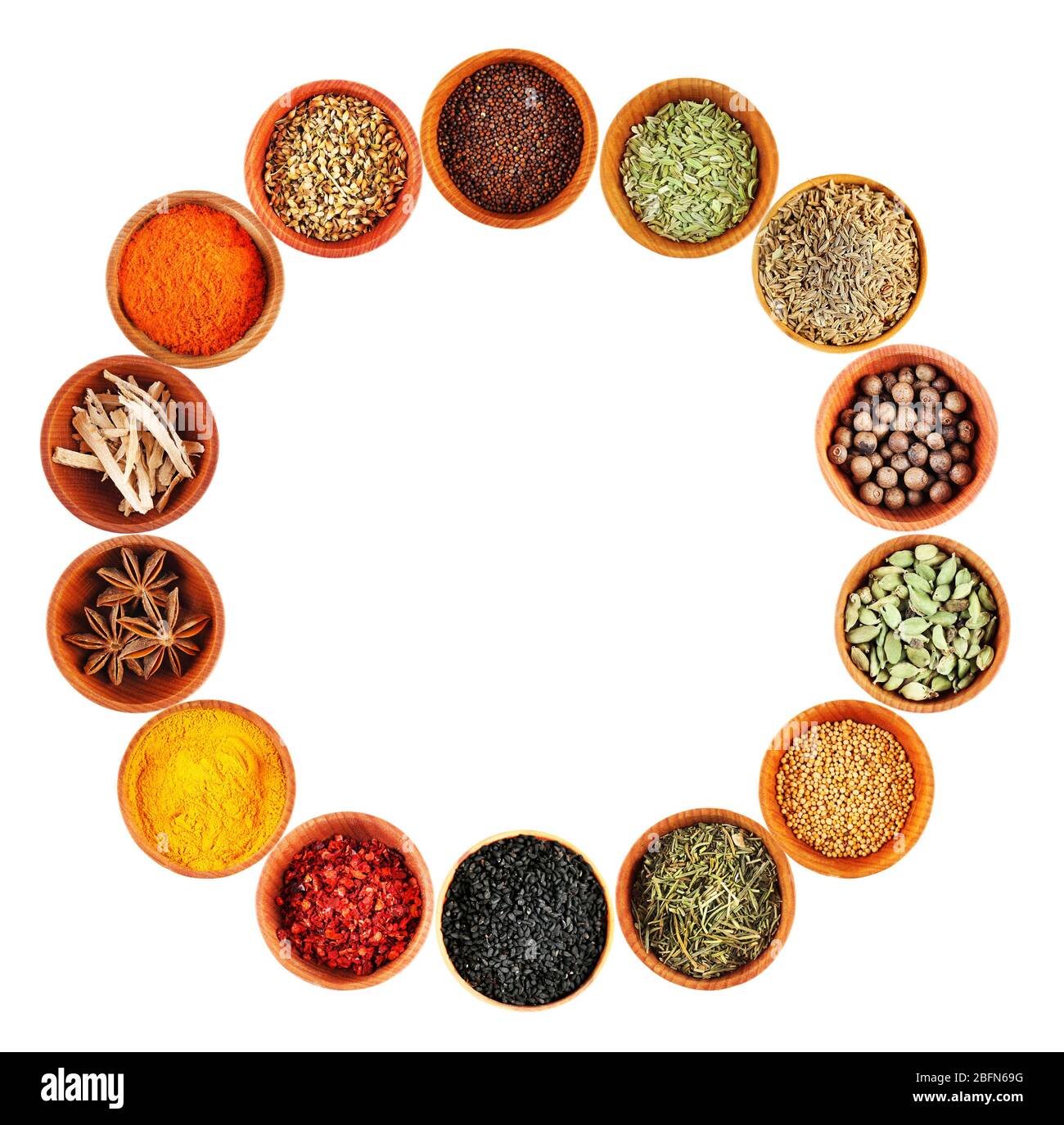 Set of different spices with copy space for text, isolated on white ...