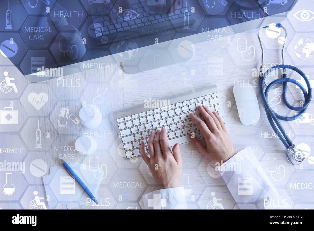 Medicine doctor working with modern computer. Medical network concept ...