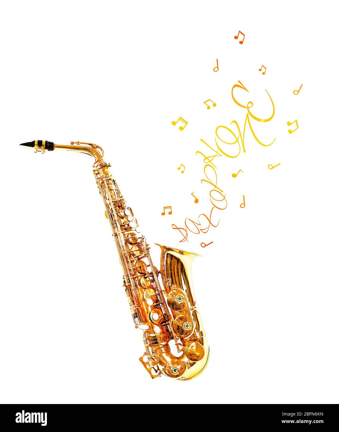 Golden saxophone and notes coming out isolated on white Stock Photo - Alamy