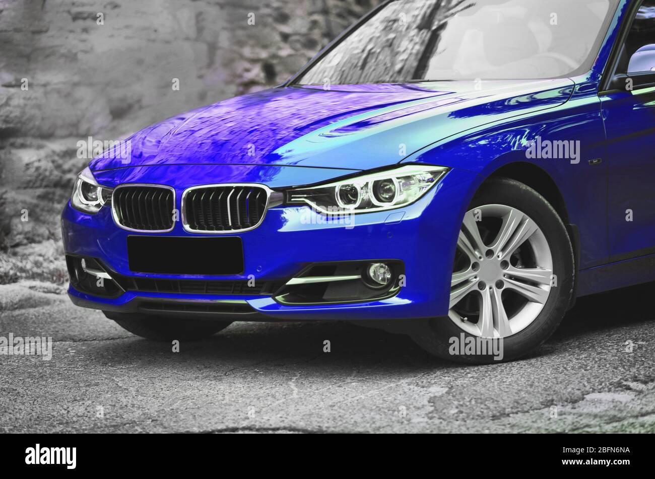 Blue car, outdoors Stock Photo - Alamy
