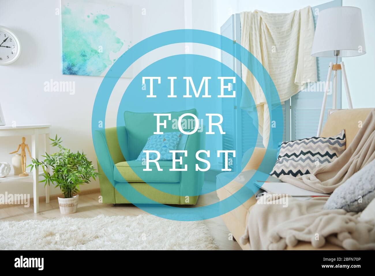 Text Time for rest and modern room design interior Stock Photo - Alamy