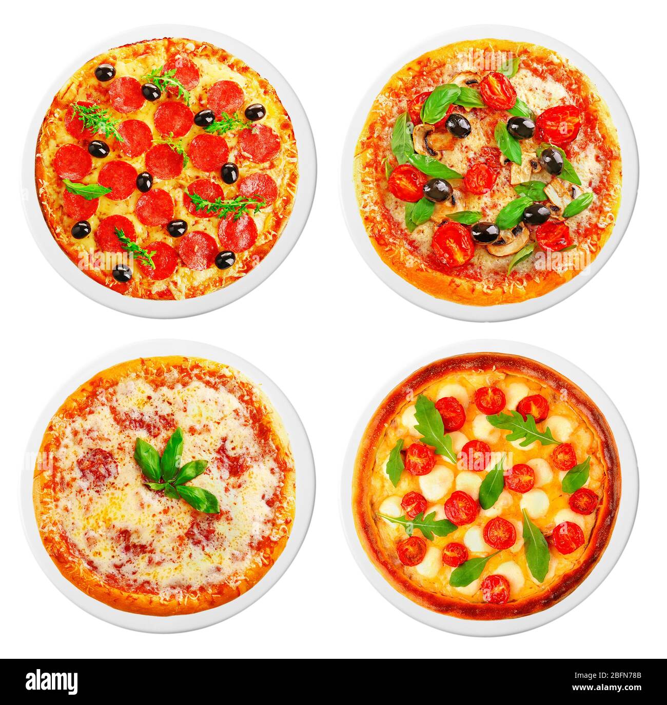 Set of different pizzas isolated on white Stock Photo - Alamy