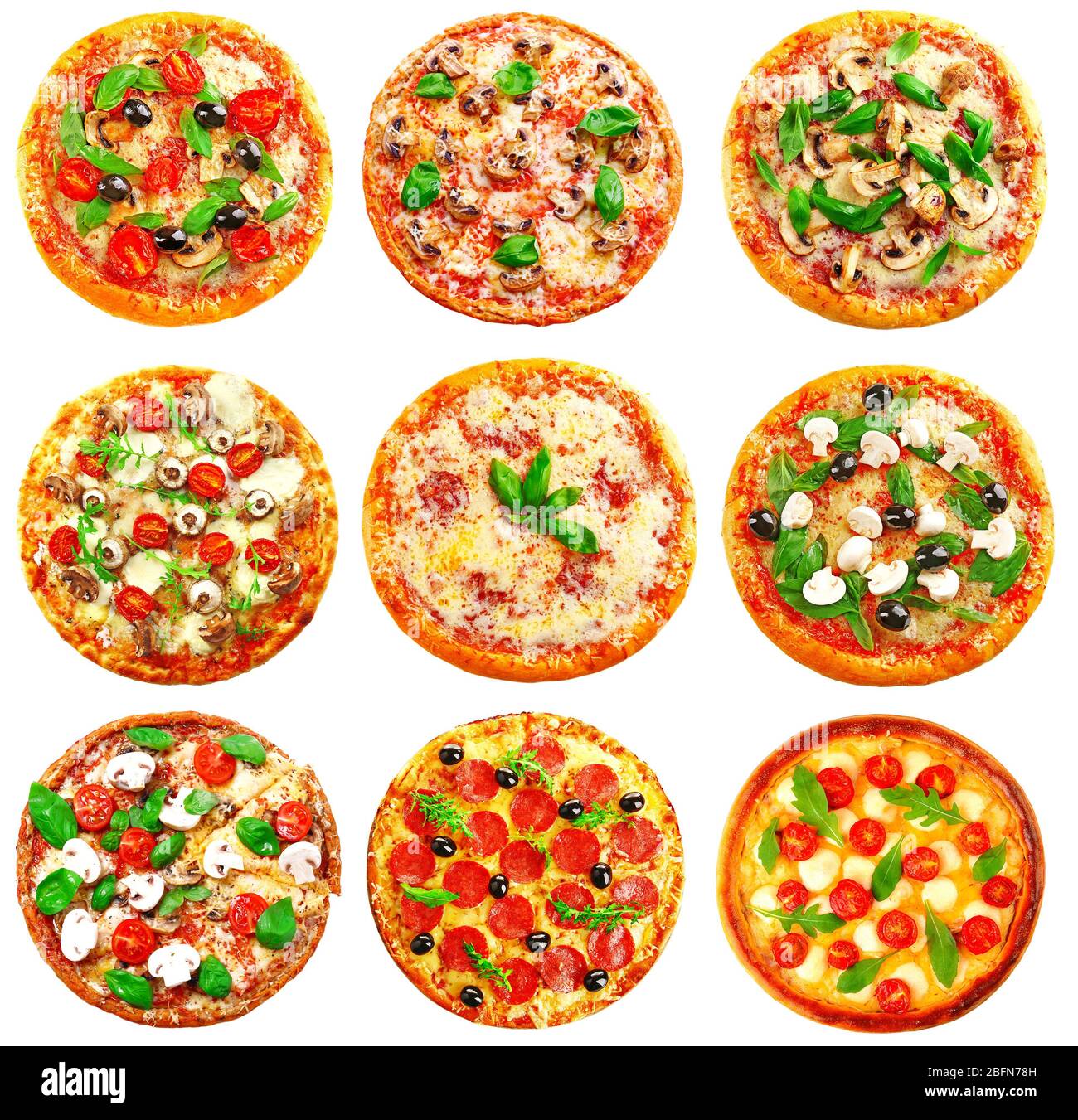 Set of different pizzas isolated on white Stock Photo - Alamy