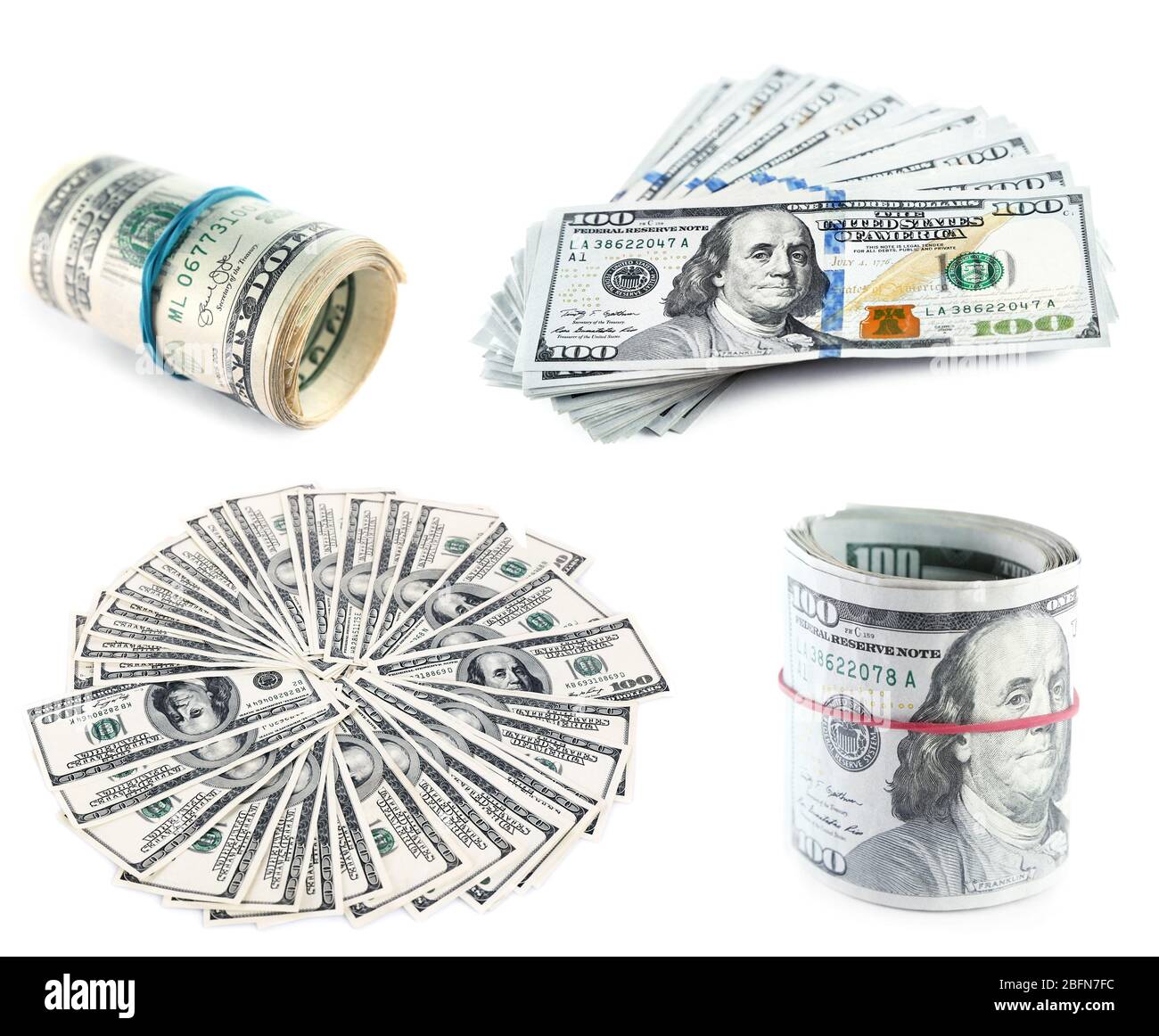 Collage of money isolated on white Stock Photo - Alamy