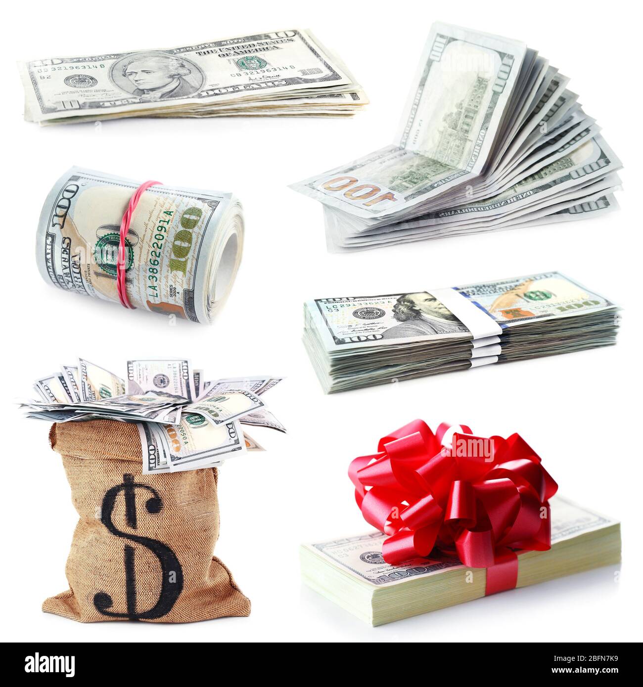 Collage of money isolated on white Stock Photo - Alamy