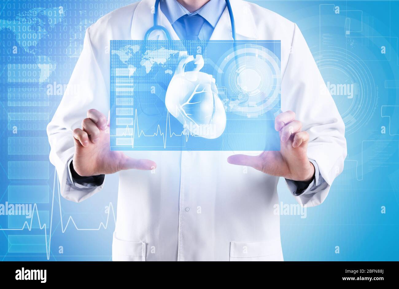 Cardiologist working with virtual screen. Medicine and modern ...