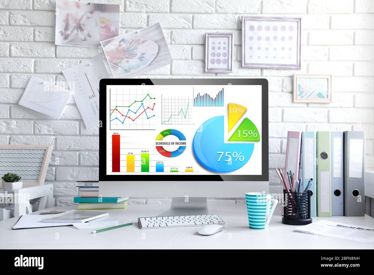 Modern workplace at office. Business presentation on monitor screen ...