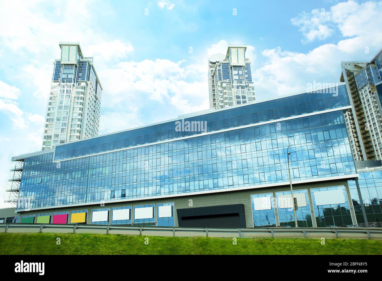 Exterior of modern business center. Futuristic architecture concept ...