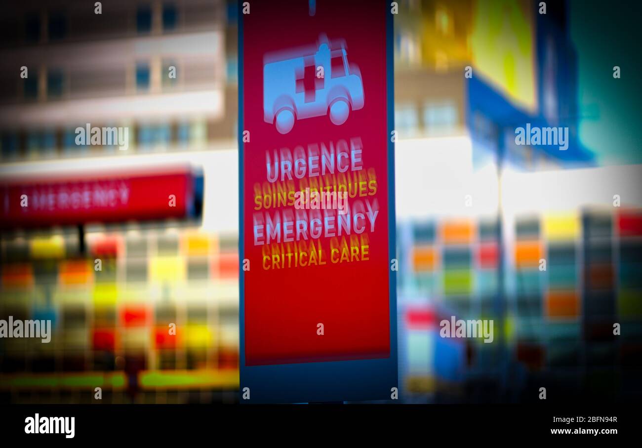 Montreal,Quebec,Canada,April 18, 2020.Hospital emergency signs.Credit ...