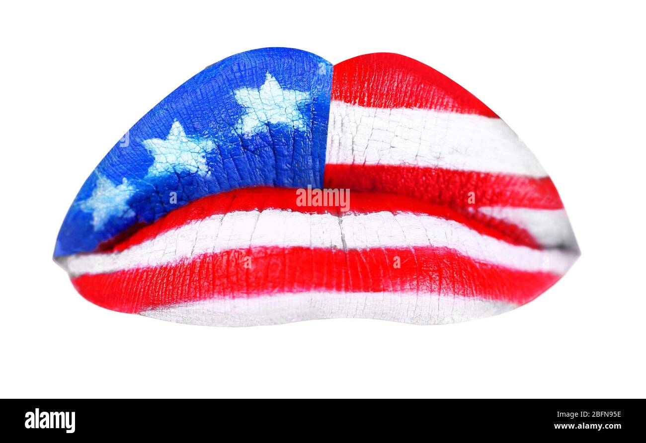 Female lips with creative USA flag makeup on white background Stock ...