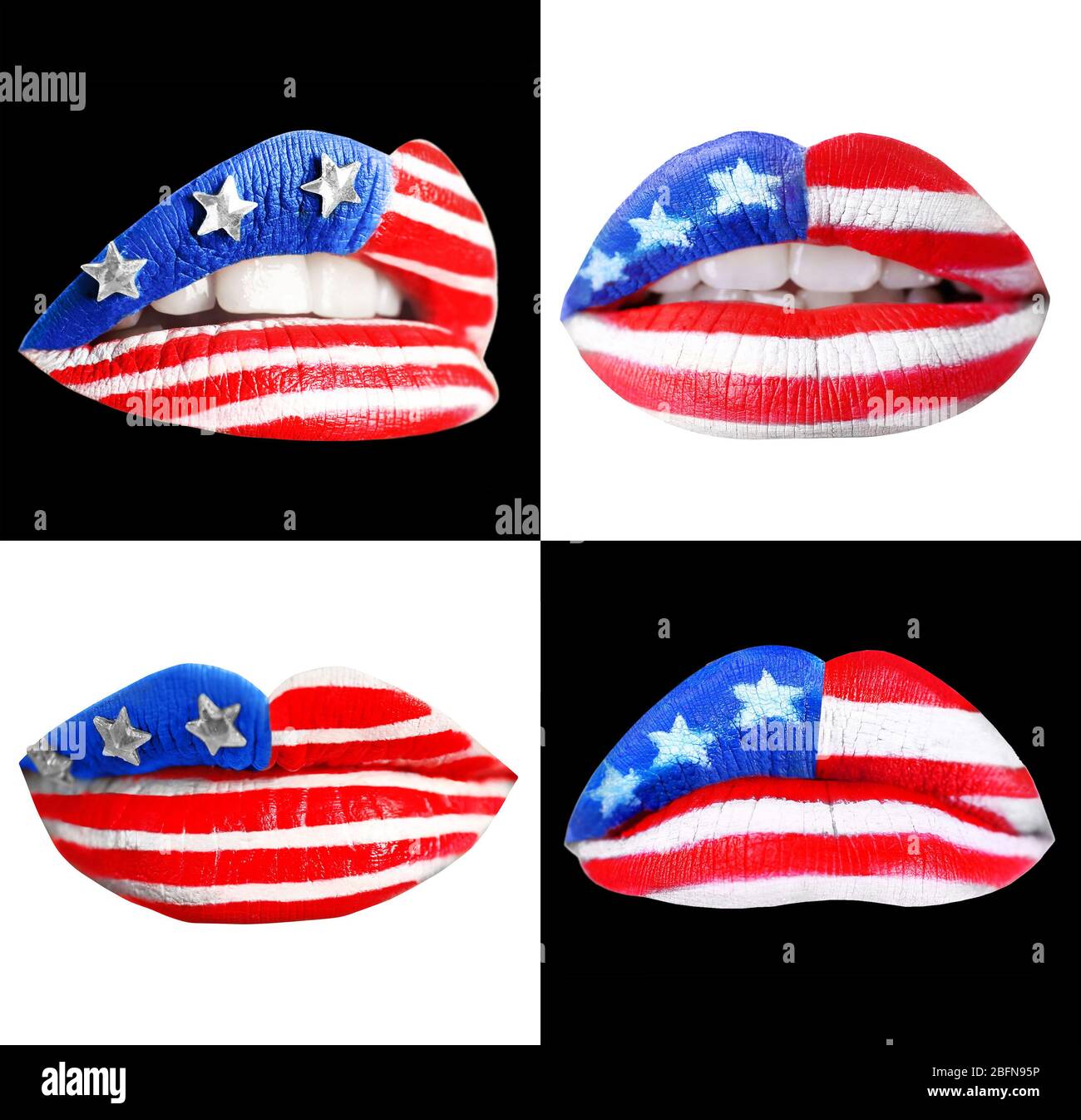 Collage of female lips with creative USA flag makeup Stock Photo - Alamy