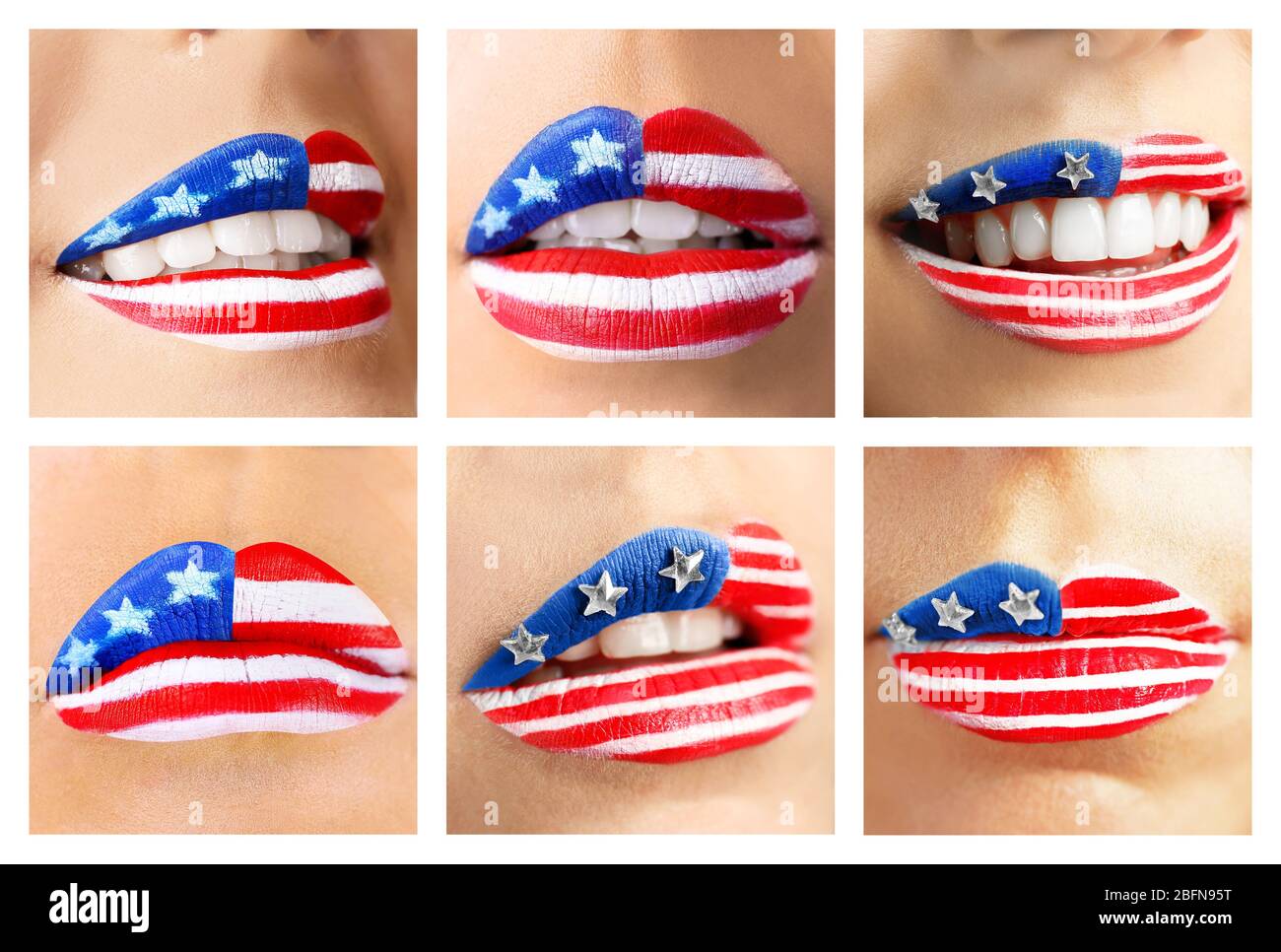 Collage of female lips with creative USA flag makeup Stock Photo - Alamy