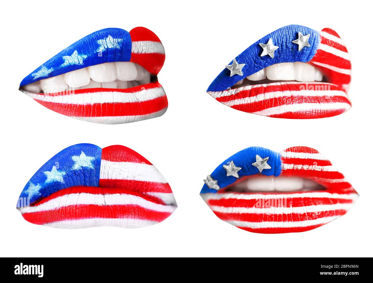 Female lips with creative USA flag makeup on white background Stock ...