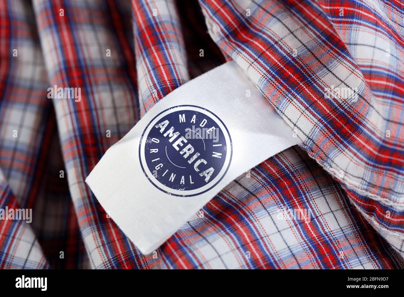 Garment label with text MADE IN AMERICA ORIGINAL, closeup ...