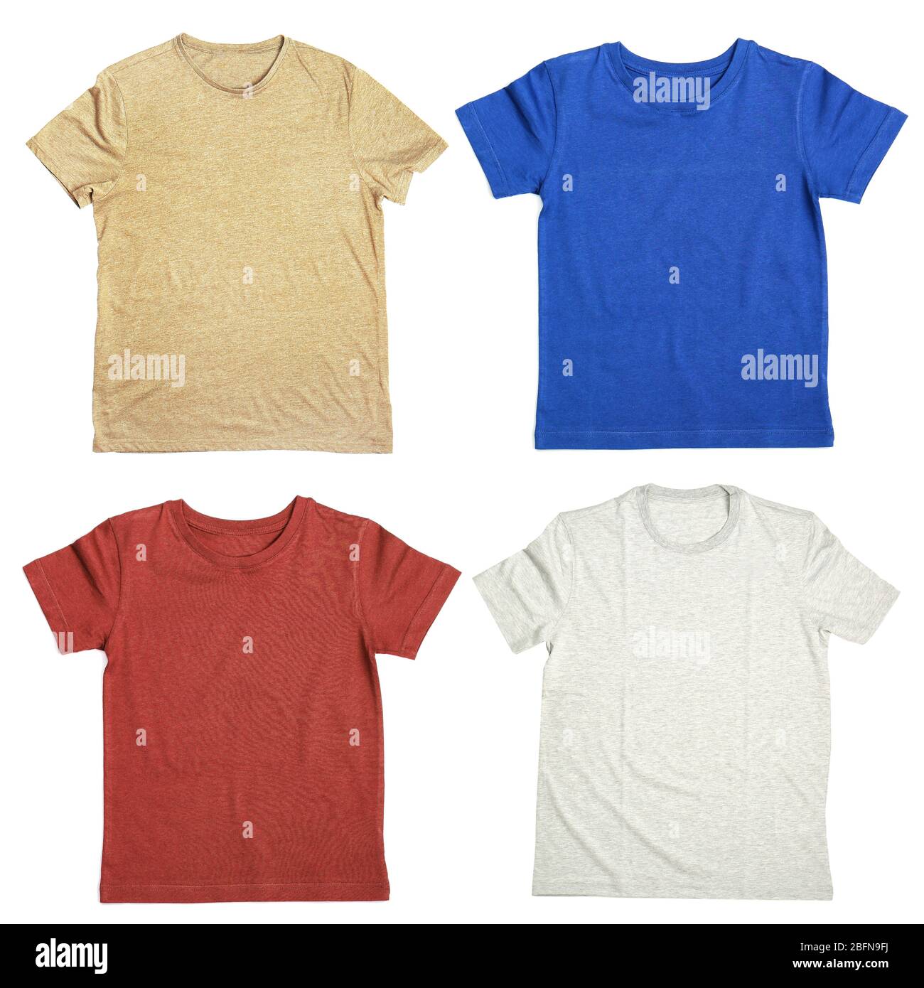 Collection of colorful t-shirts on white background Stock Photo - Alamy