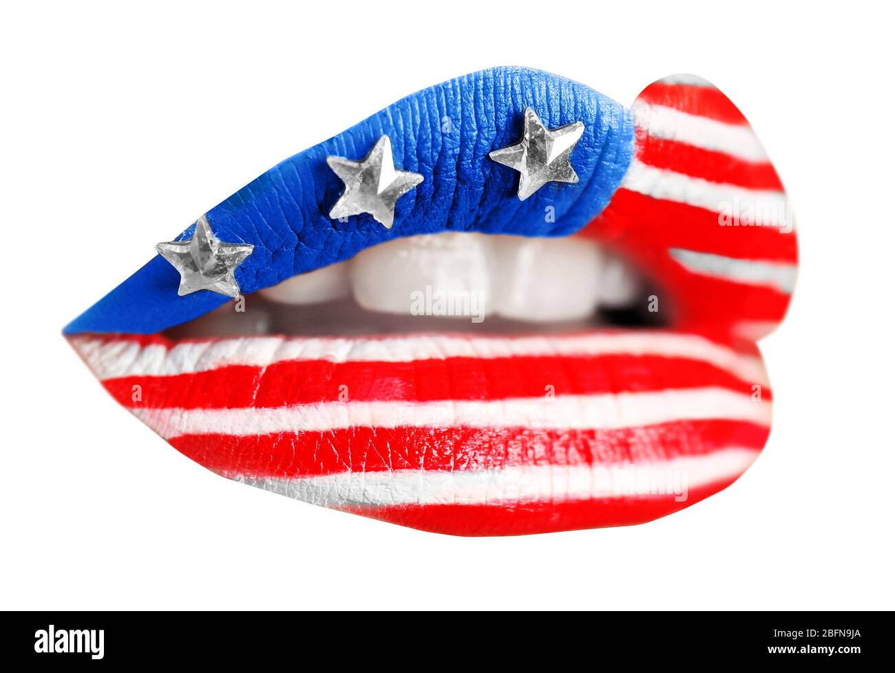 Female lips with creative USA flag makeup on white background Stock ...