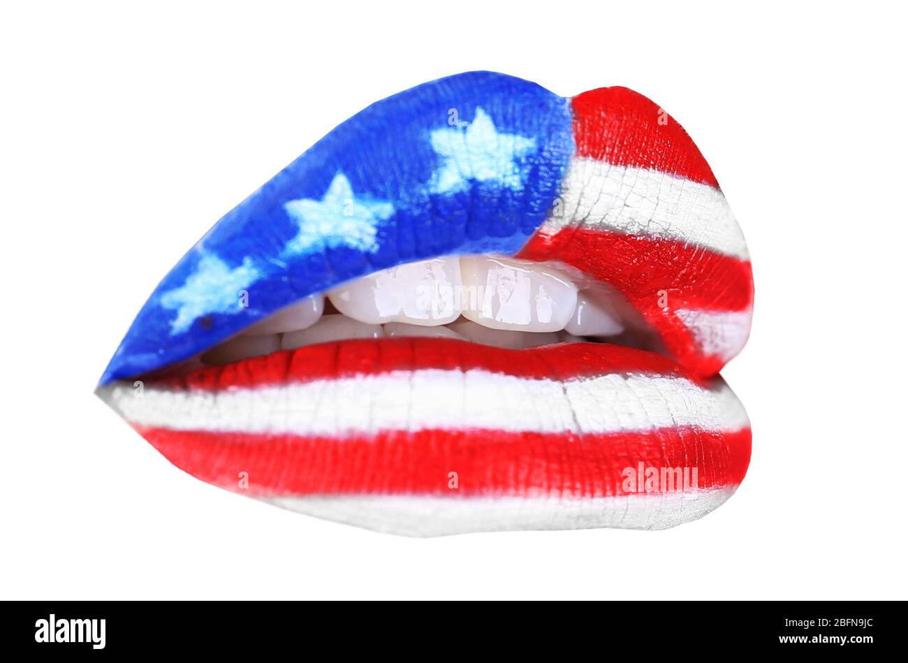 Female lips with creative USA flag makeup on white background Stock ...
