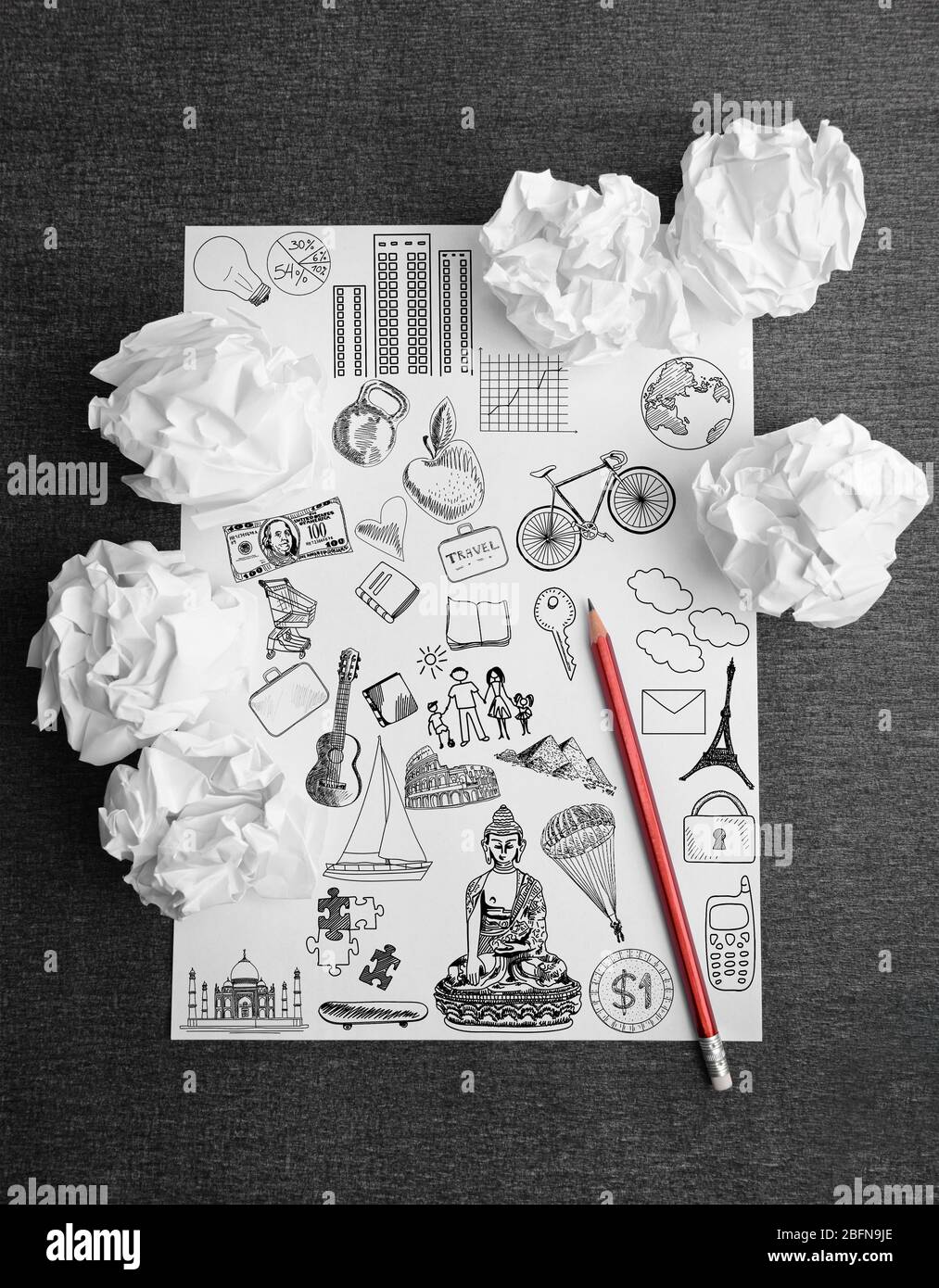 Pencil drawings on paper. Creative concept Stock Photo - Alamy