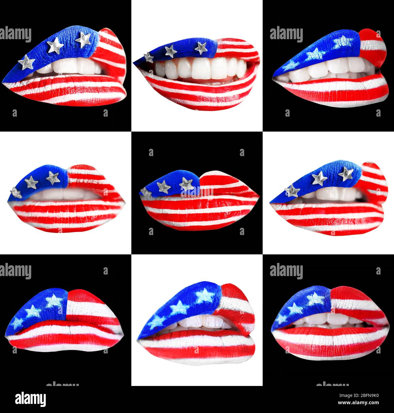 Collage of female lips with creative USA flag makeup Stock Photo - Alamy