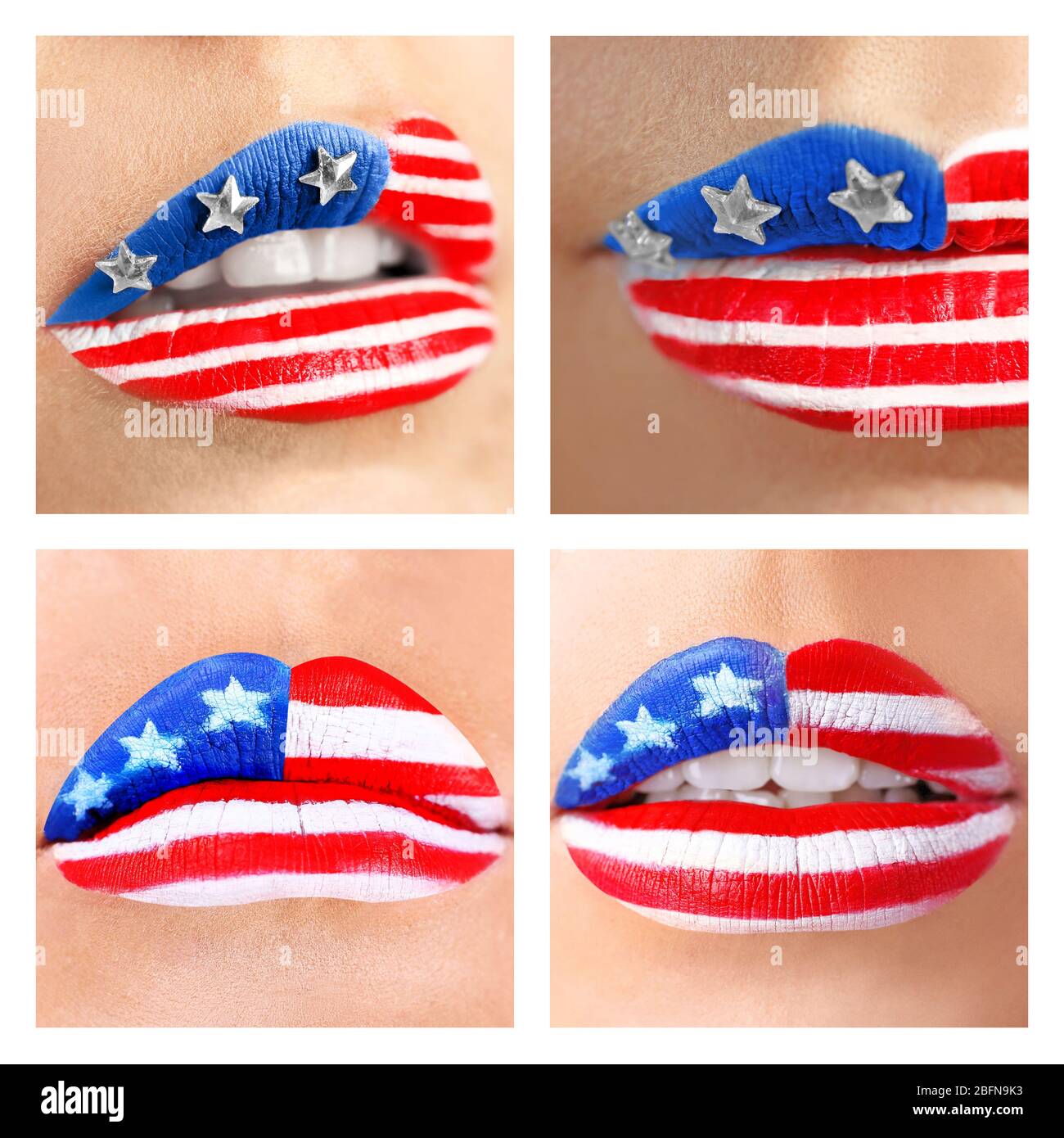 Collage of female lips with creative USA flag makeup Stock Photo - Alamy