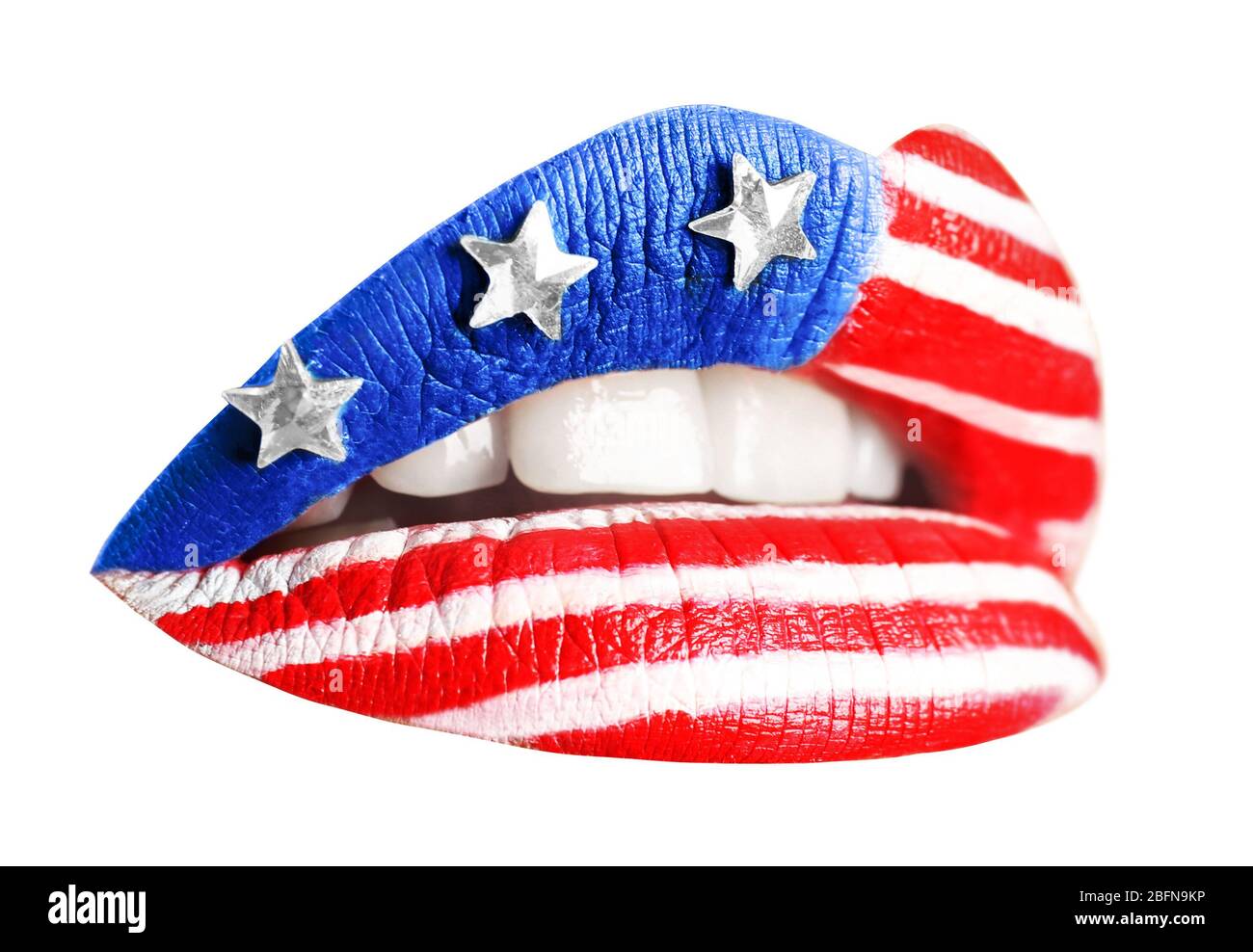 Female lips with creative USA flag makeup on white background Stock ...