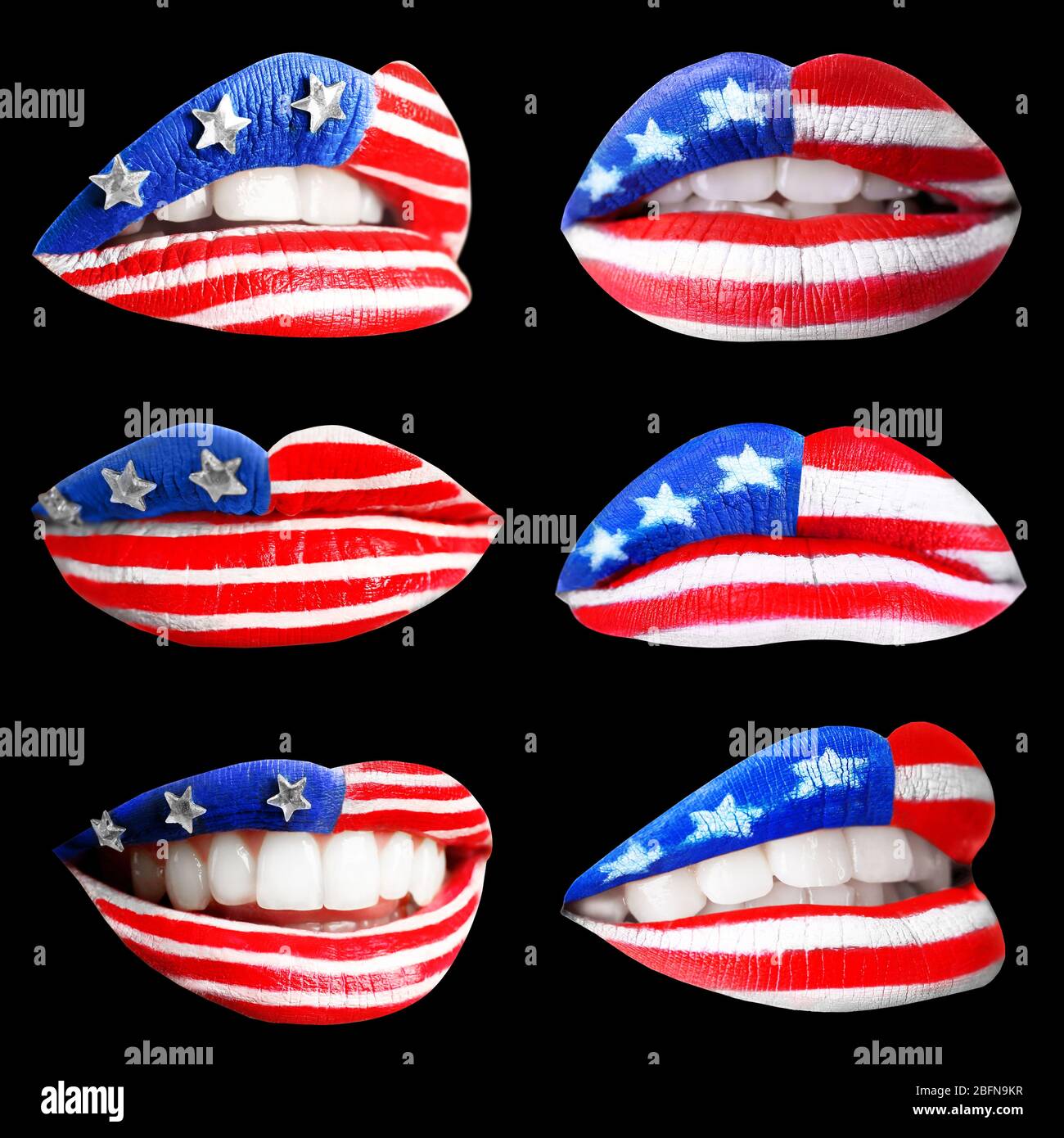 Female lips with creative USA flag makeup on black background Stock ...
