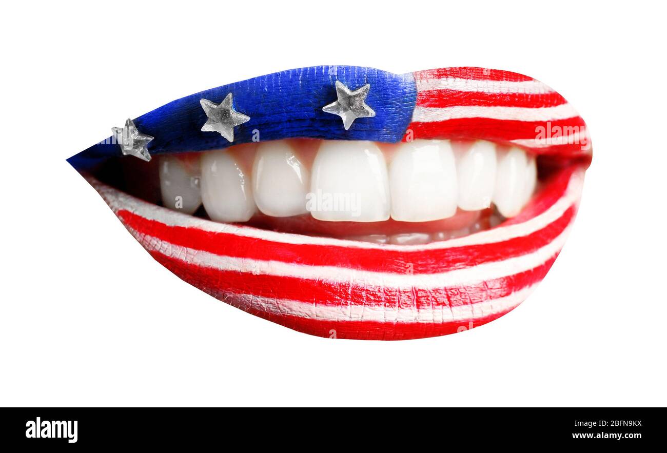 Female lips with creative USA flag makeup on white background Stock ...
