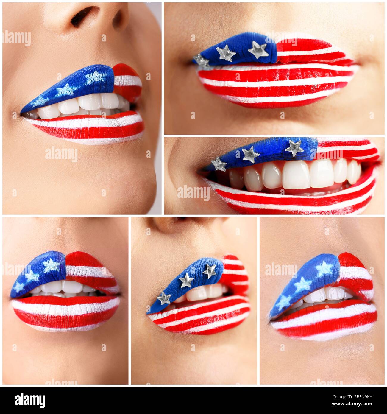 Collage of female lips with creative USA flag makeup Stock Photo - Alamy