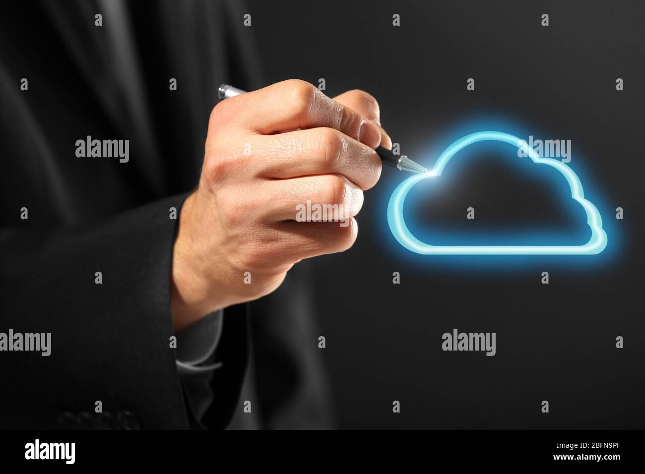 Male hand drawing cloud on virtual screen. Cloud storage concept Stock ...