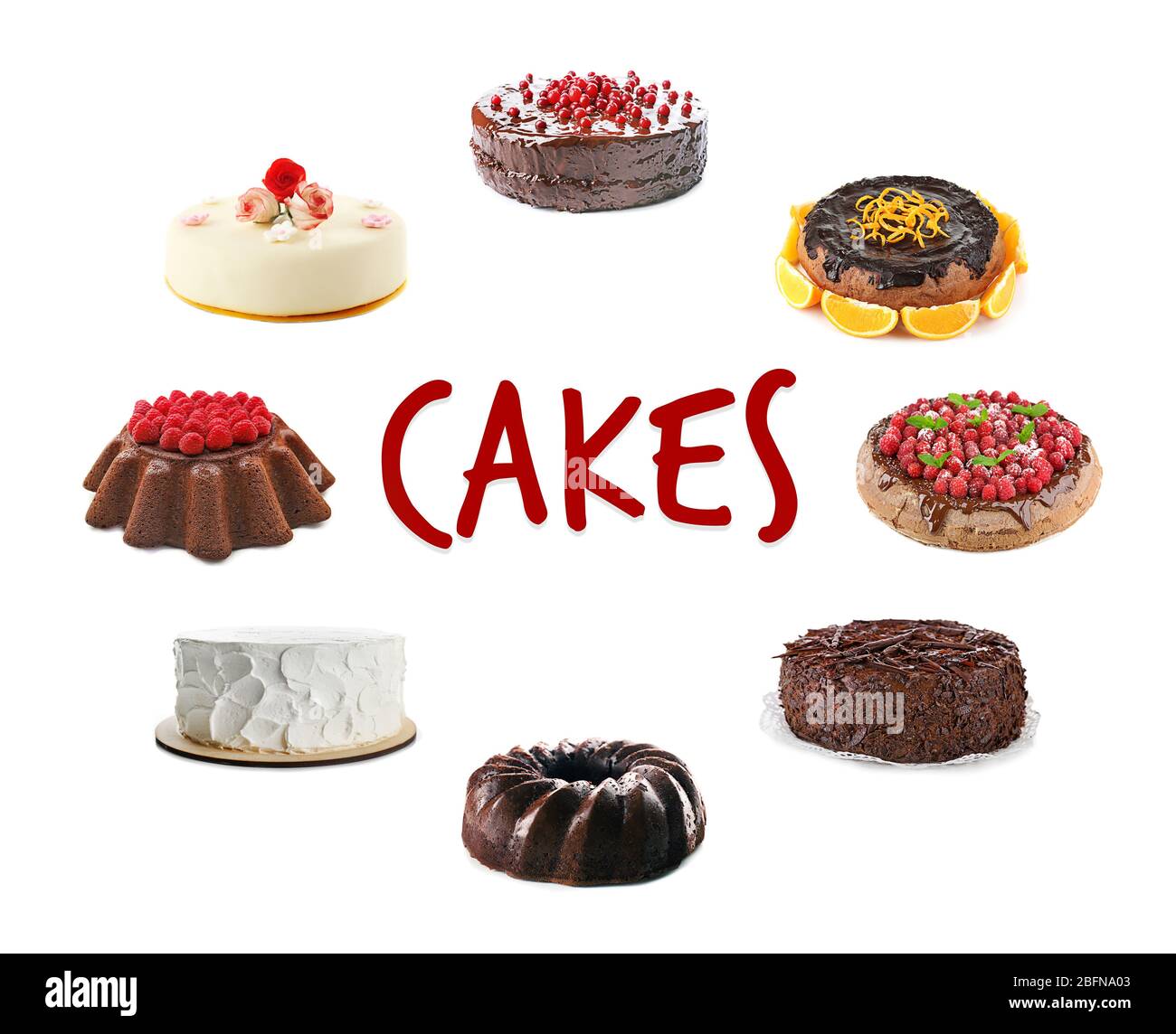Set of different delicious cakes on white background Stock Photo - Alamy