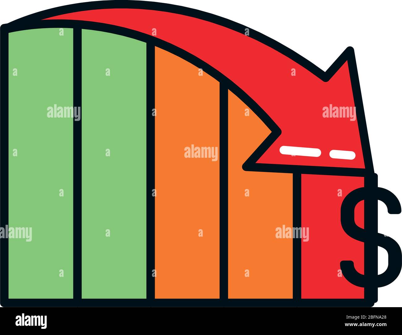 money graphic chart icon over white background, line and fill style ...