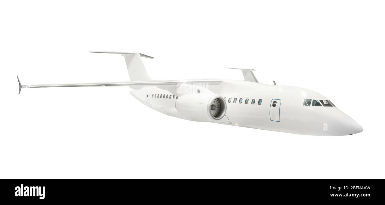Modern airplane on white background Stock Photo - Alamy